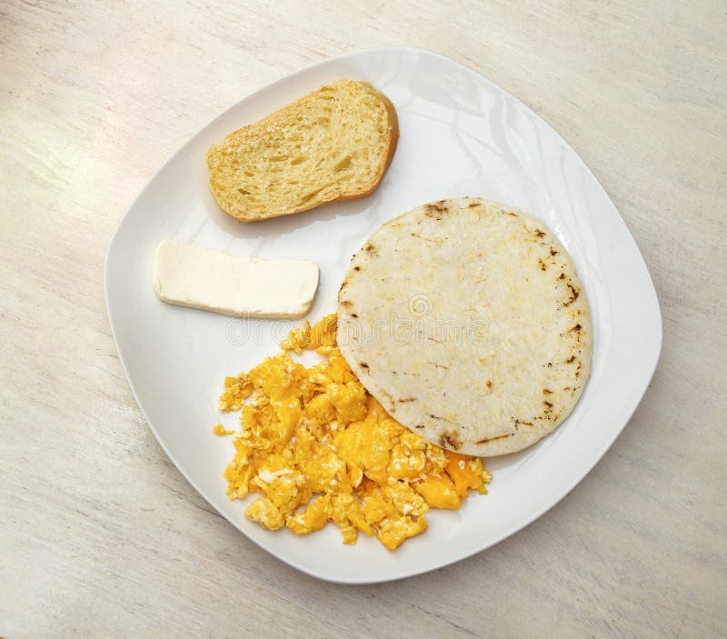 Traditional Colombian Breakfast - Arepa with Cheese, Egg and Bread ...