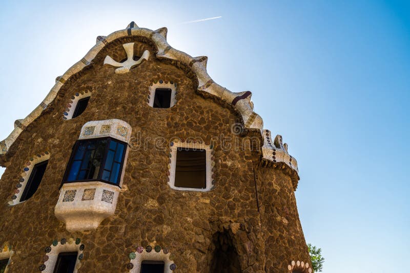 Traditional Colorful Barcelona Architecture in Park Guell. Stock Image ...