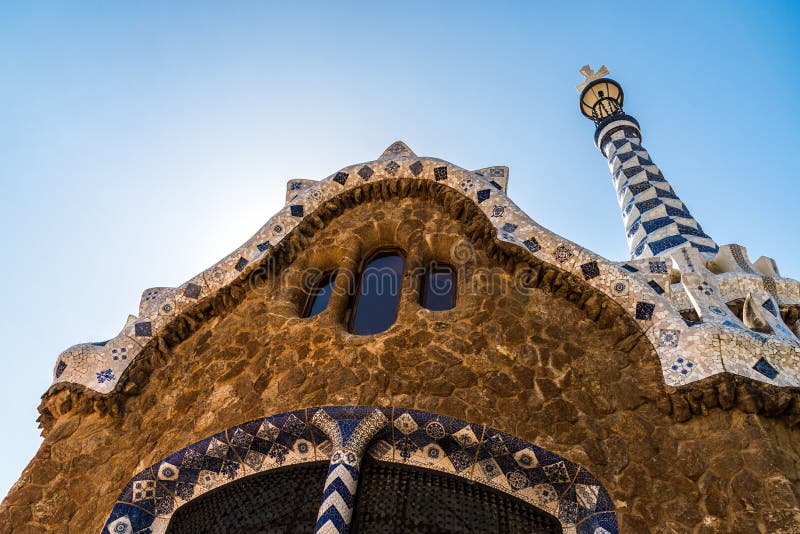 Traditional Colorful Barcelona Architecture in Park Guell. Stock Image ...