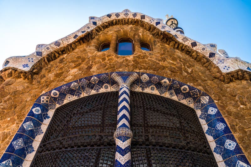 Traditional Colorful Barcelona Architecture in Park Guell. Stock Image ...