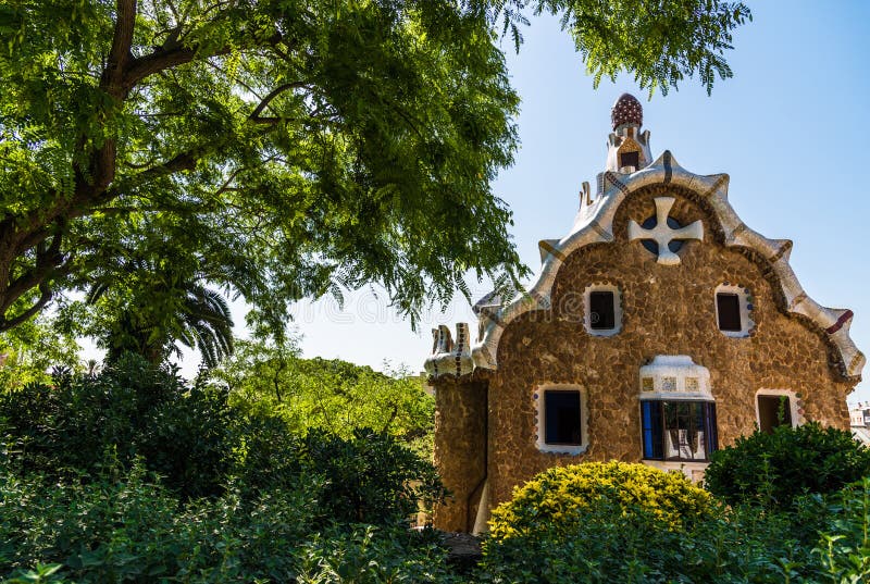Traditional Colorful Barcelona Architecture in Park Guell. Stock Photo ...