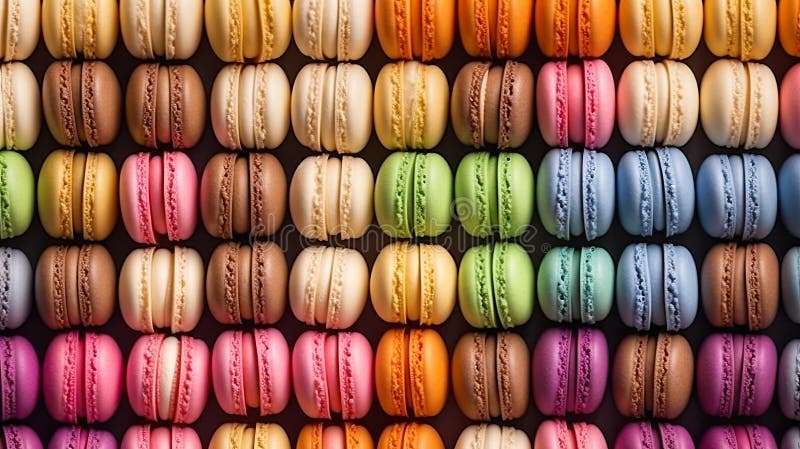 Traditional Colorful Macaroons Cookies Stacked in Rows Top View ...