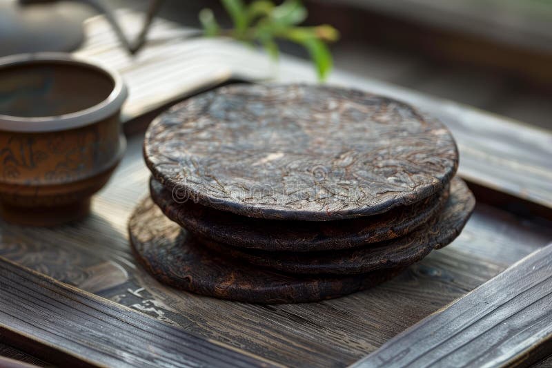 Antique Tea Brick on Wooden Table Stock Photo - Image of culture ...
