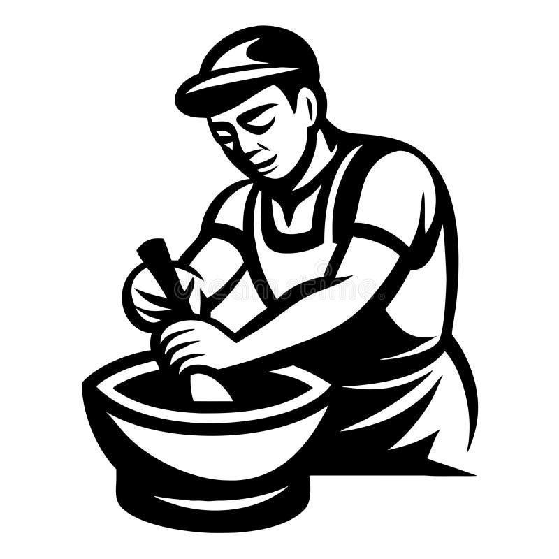 Traditional Cook Preparing Ingredients in a Mortar with Pestle for ...