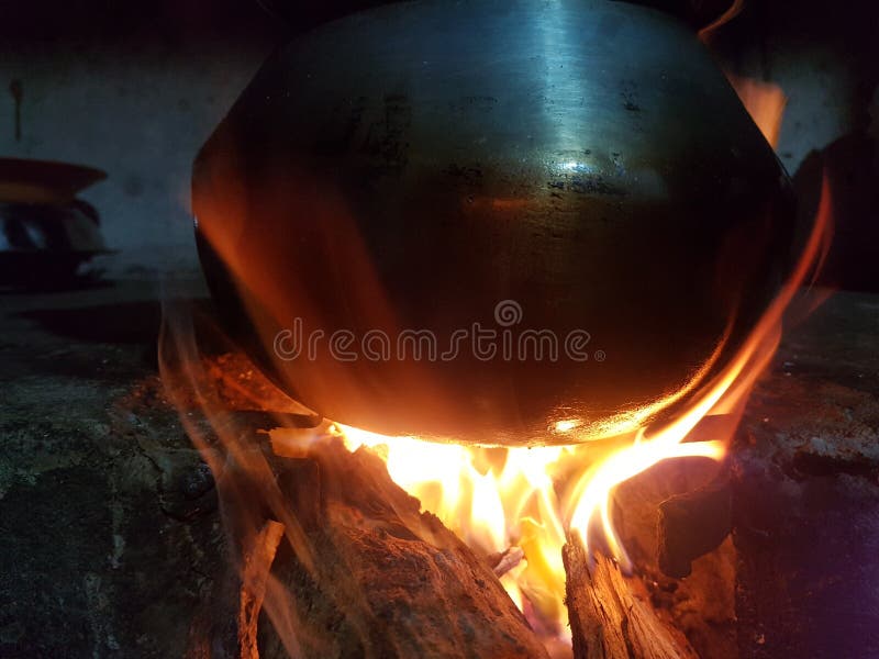 Traditional Cooking with Firewoods Stock Photo - Image of midnight ...