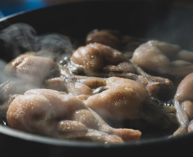 Fried frog legs on pan stock image. Image of cookery - 212725439