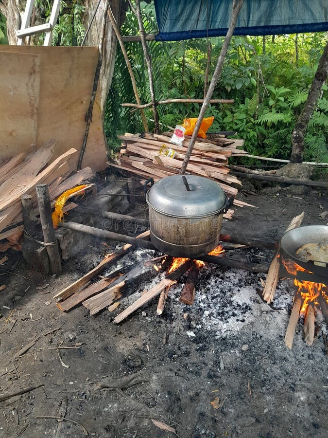 Traditional Cooking with a Wood Burning Stove Stock Image - Image of ...
