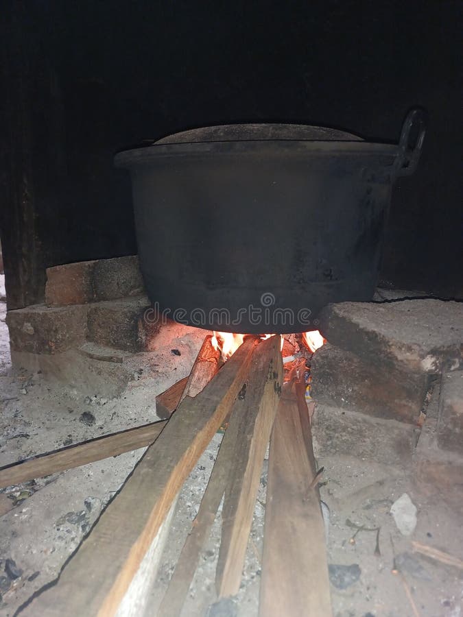Traditional Cooking with Wood Fire Hot Stock Image - Image of ...