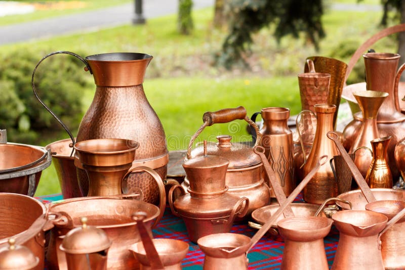 Copper Bottomed Pots and Pans Stock Image - Image of saucepans ...
