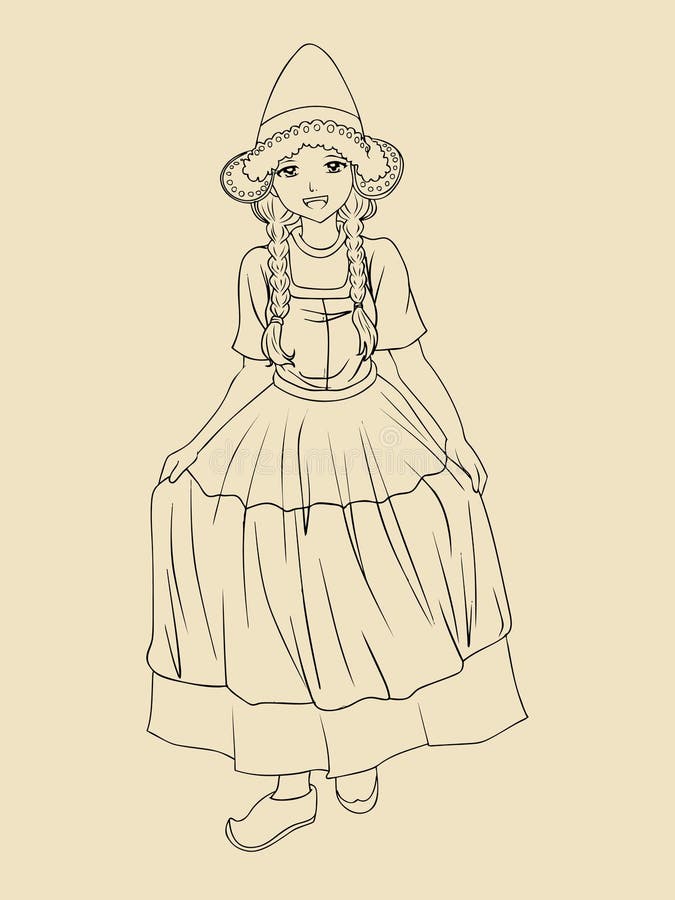 Traditional Costume Dutch Lady Stock Vector - Illustration of beautiful ...