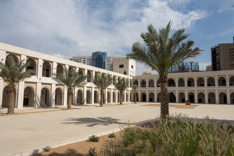UAE - Abu Dhabi - Qasr Al Hosn - Traditional Courtyard and Arches Stock ...