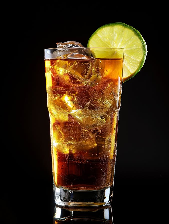 Traditional Cuba Libre Cocktail Isolated on Black Stock Illustration ...