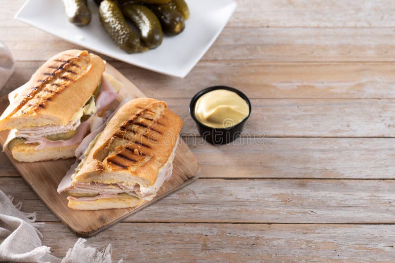 Traditional Cuban Sandwich on Wooden Table Stock Photo - Image of bread ...