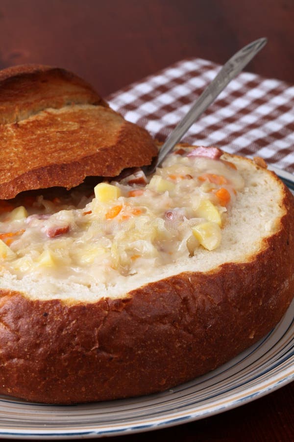 Traditional Czech Cabbage Soup in a Bread Bowl Stock Photo - Image of ...