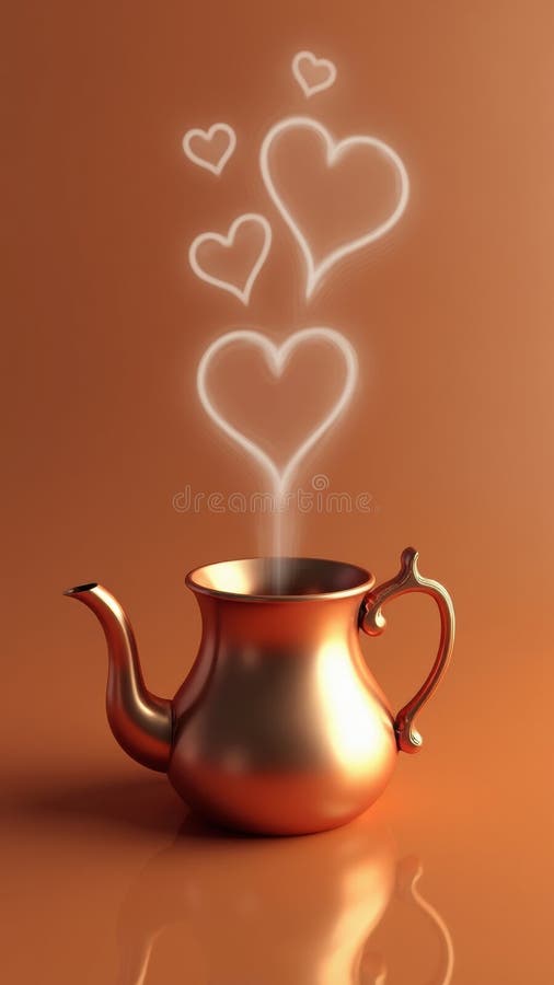 A Traditional 3D of a Copper Coffee Pot Pouring Steaming Liquid that ...
