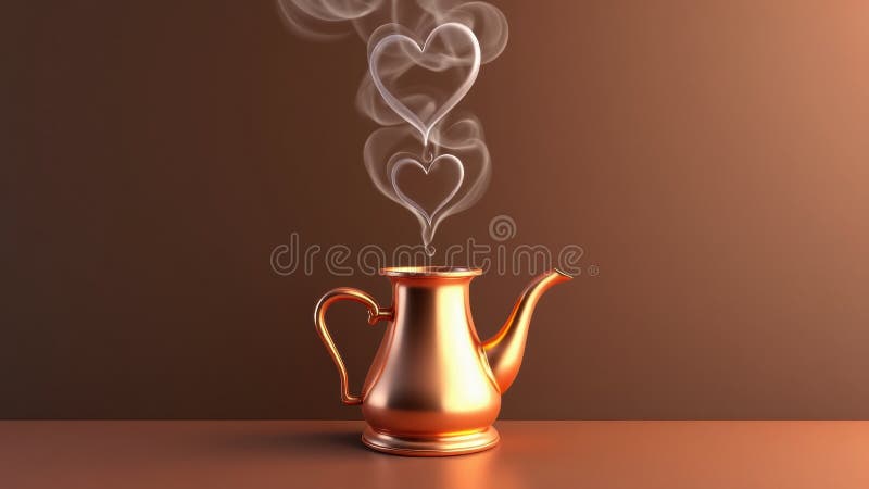 A Traditional 3D of a Copper Coffee Pot Pouring Steaming Liquid that ...