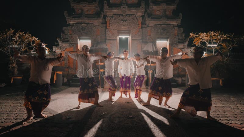 Traditional Dance Performance in Front of Illuminated Ancient Temple at ...