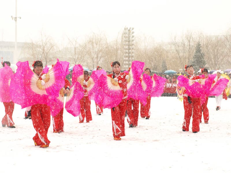 Traditional Dance Yangge in the Snow Editorial Photo - Image of ...