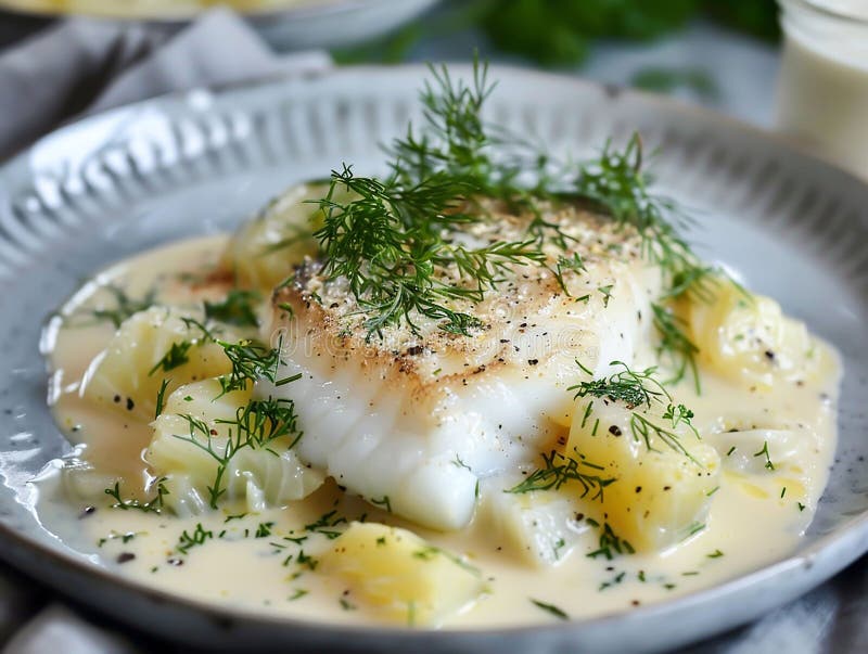 Traditional Danish Dish Kogt Torsk Based on Boiled Cod Stock ...