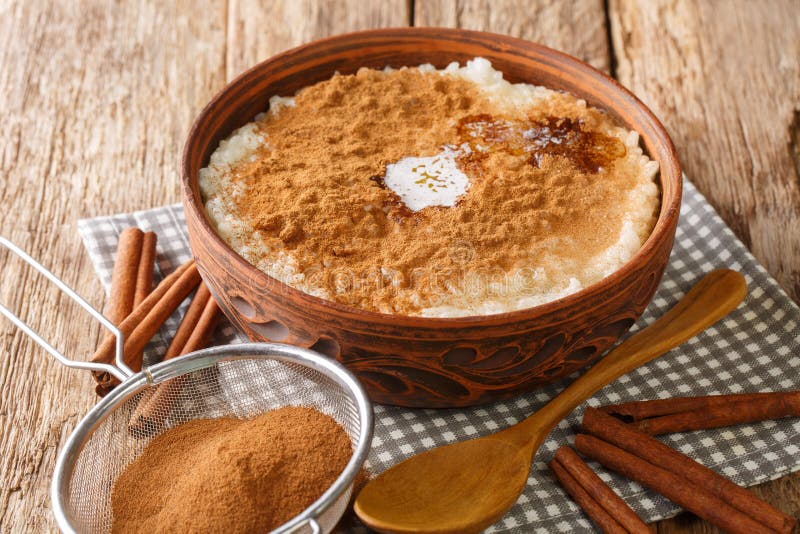 Traditional Danish Rice Pudding Risengrod Topped with Cinnamon, Sugar ...