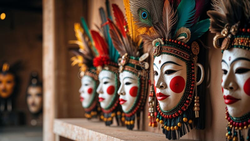 Traditional Decorative Masks with Expressive Faces and Intricate ...