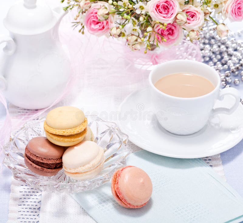 Traditional Delicious Sweet Macarons Coffee Stock Photo - Image of ...