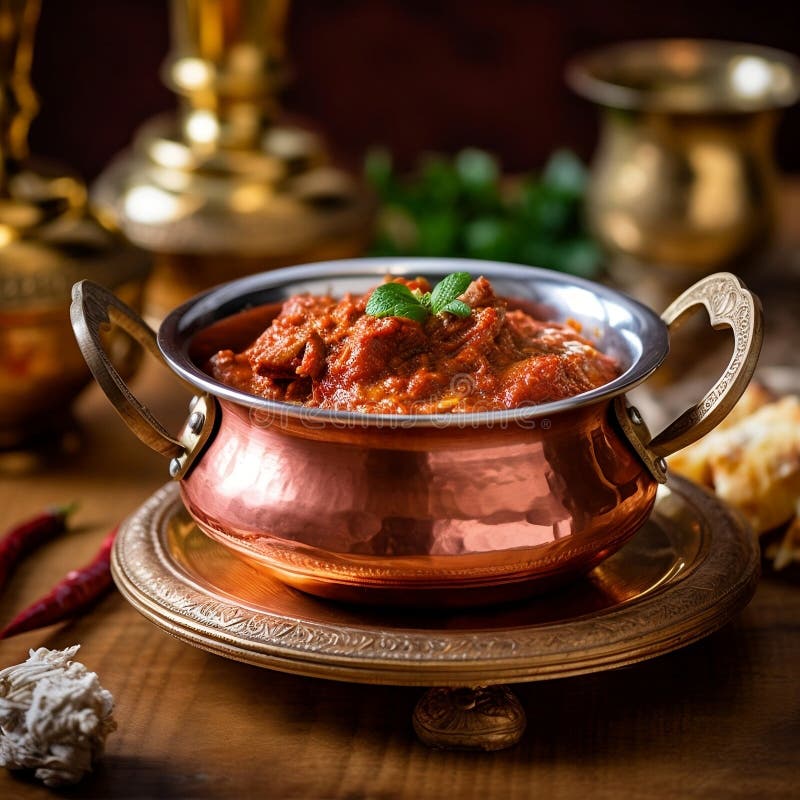 Traditional Delight Rogan Josh Served in Copper Handi. Generative AI ...