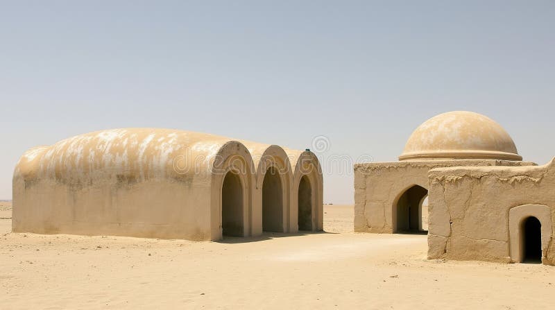 Traditional Desert Architecture Featuring Arched Structures and Dome ...