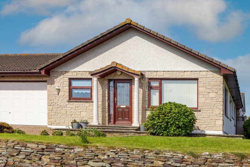 Traditional Detached House with Garage Stock Photo - Image of blue ...