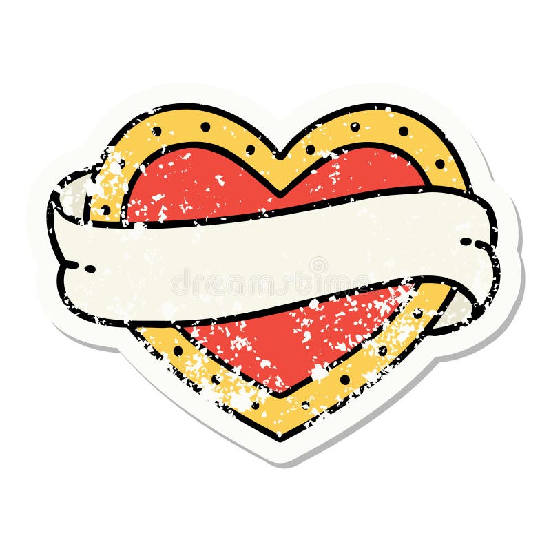 Traditional Distressed Sticker Tattoo of a Heart and Banner Stock ...