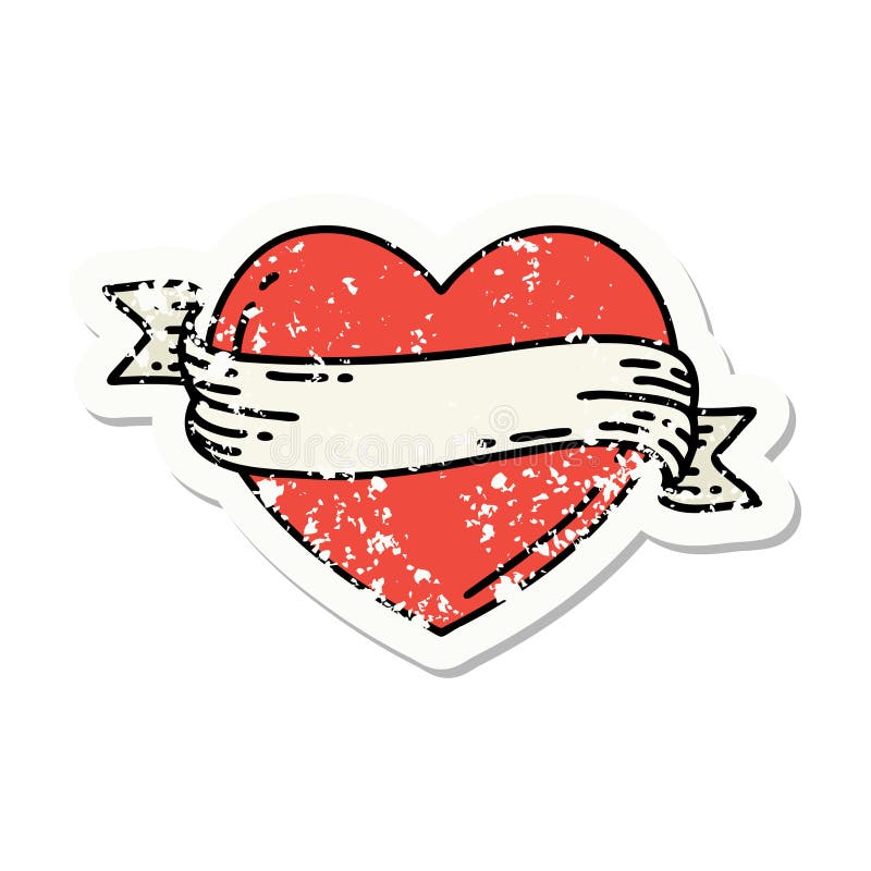 Traditional Distressed Sticker Tattoo of a Heart and Banner Stock ...