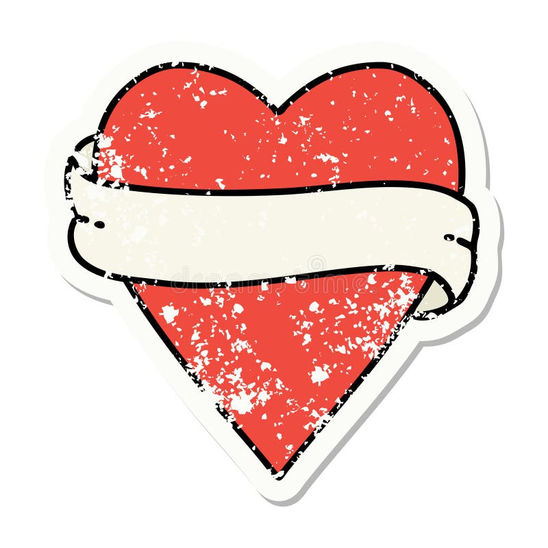 Traditional Distressed Sticker Tattoo of a Heart and Banner Stock ...
