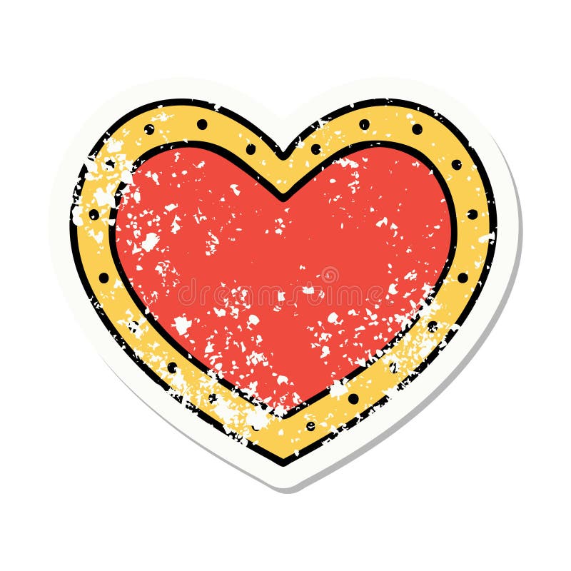 Traditional Distressed Sticker Tattoo of a Heart Stock Vector ...