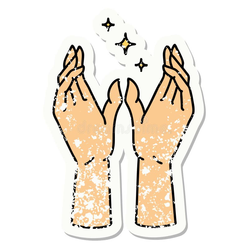 Traditional Distressed Sticker Tattoo of Mystic Hands Stock Vector ...