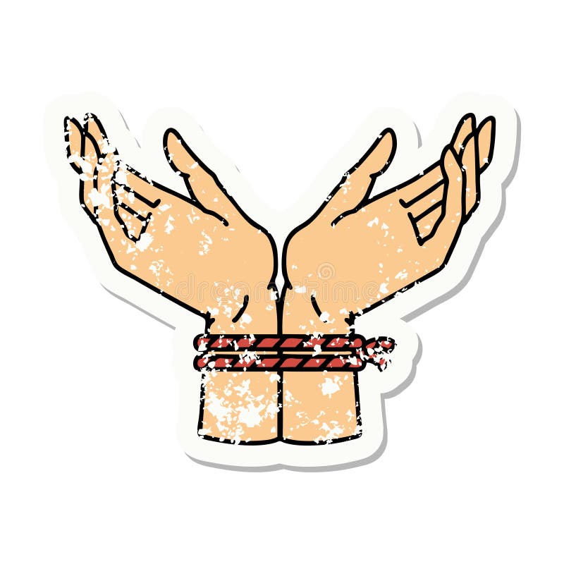 Traditional Distressed Sticker Tattoo of a Pair of Tied Hands Stock ...