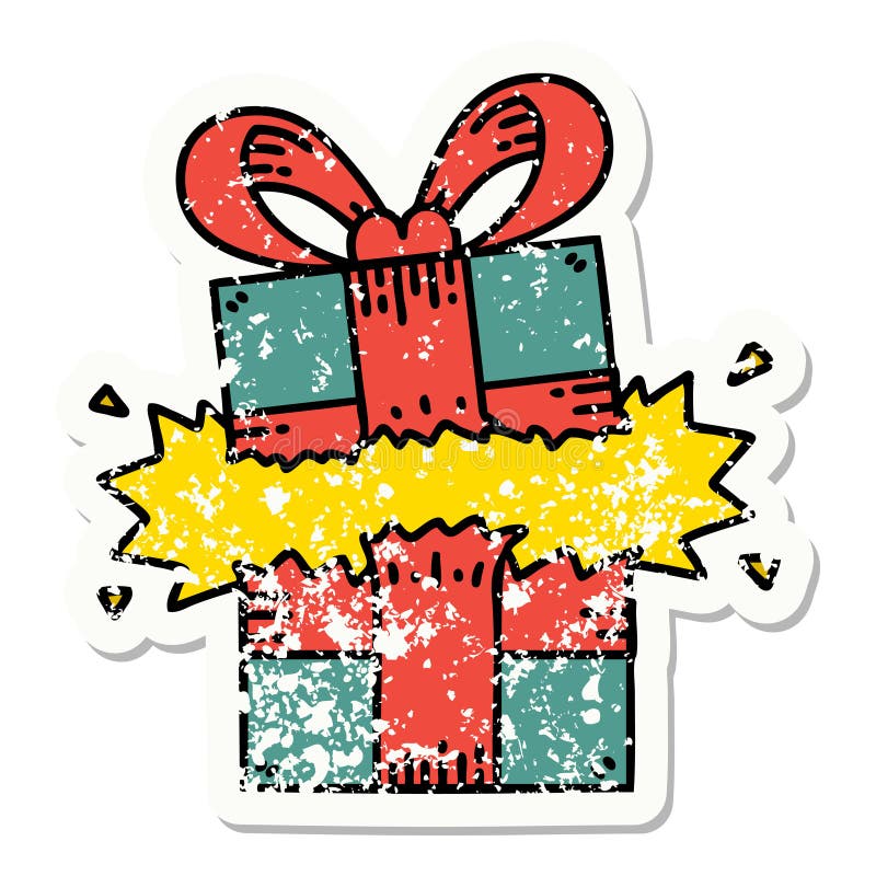 Traditional Distressed Sticker Tattoo of a Present Stock Vector ...