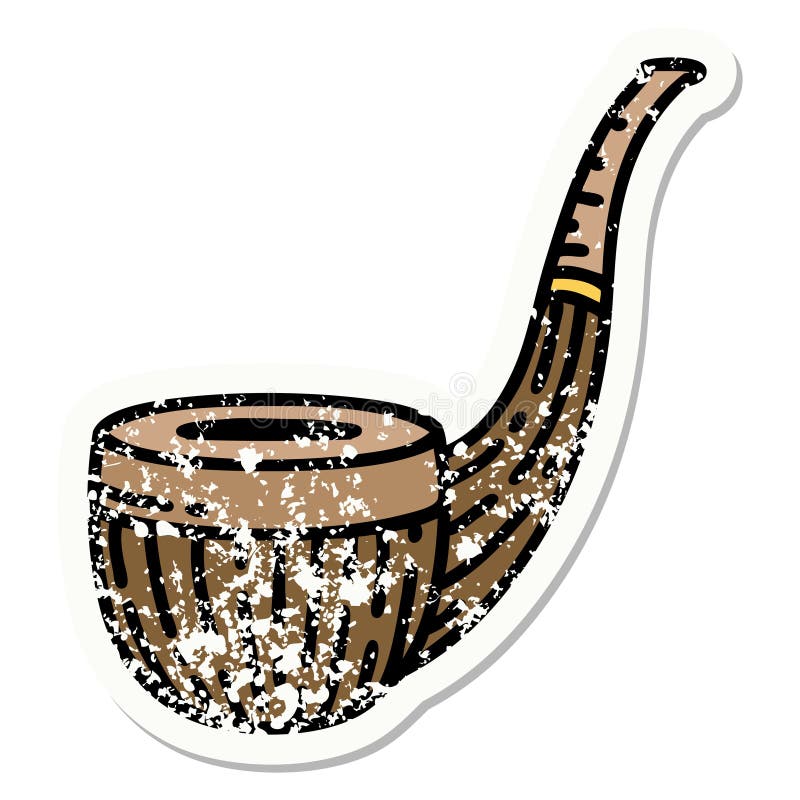 Traditional Distressed Sticker Tattoo of a Smokers Pipe Stock Vector ...