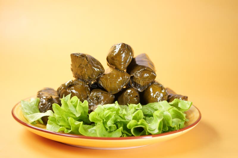 Traditional Dolma Grape Leaves on a Plate Stock Image - Image of ...