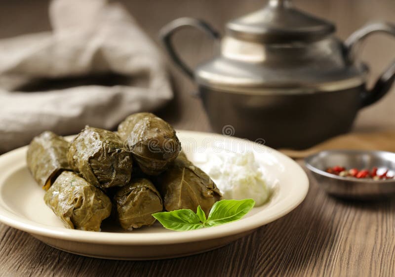 Traditional Dolma in Grape Leaves on a Plate Stock Image - Image of ...