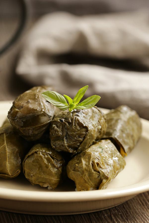 Traditional Dolma in Grape Leaves on a Plate Stock Photo - Image of ...