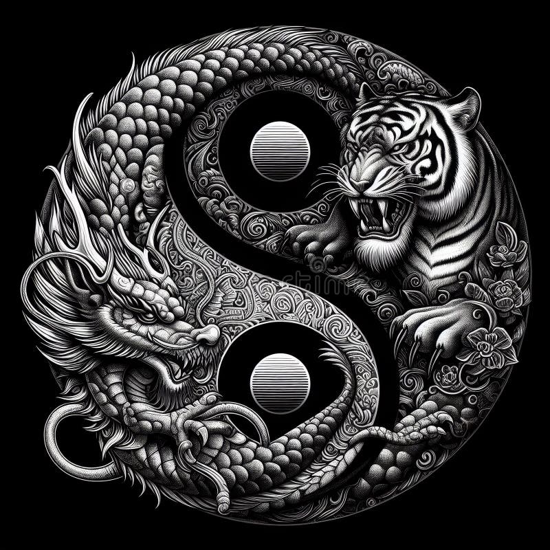 A Traditional Dragon and Tiger in Yin Yang Symbol, Dark Background ... A Traditional Dragon and Tiger in Yin Yang Symbol, Dark Background ...