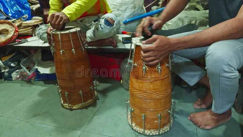 Traditional Drum Crafting Hands Working on Percussion Instruments with ...