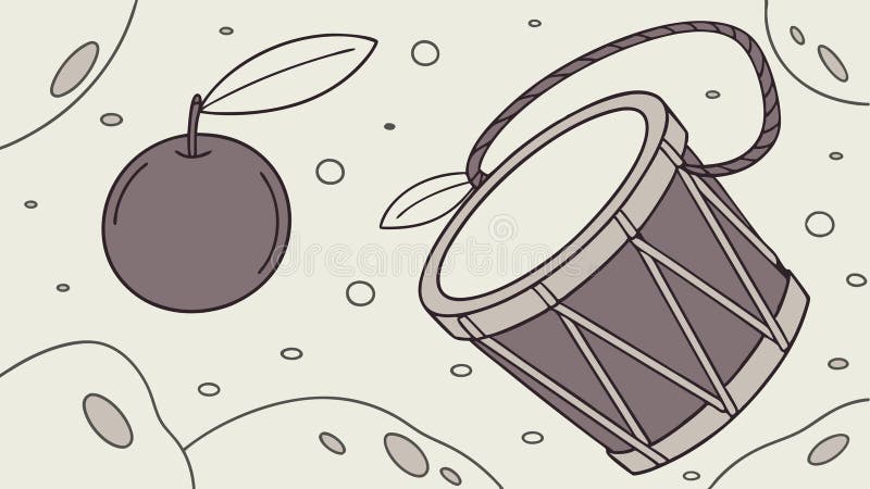 Traditional Drum and Floating Apple in an Abstract Composition, Vector ...