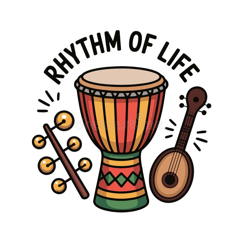 Traditional Drum and Instruments Stock Illustration - Illustration of ...