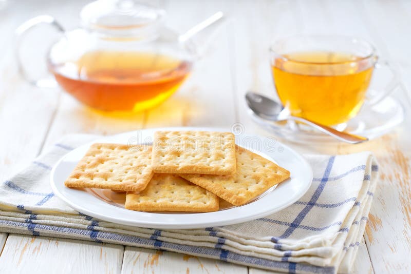 Traditional Dry Biscuits and Tea on a Light Kitchen Table, Selective ...