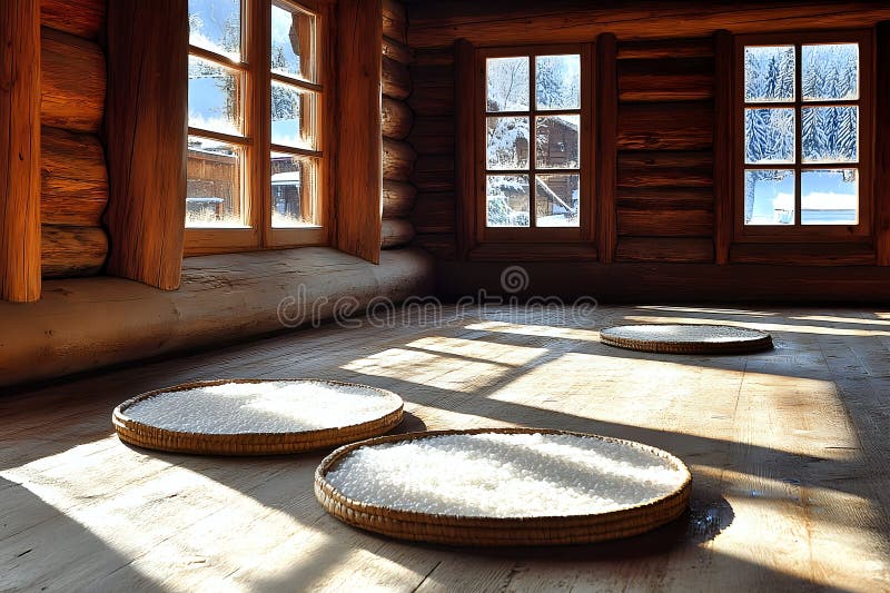 Traditional Drying of Buckwheat in a Log Cabin Stock Illustration ...