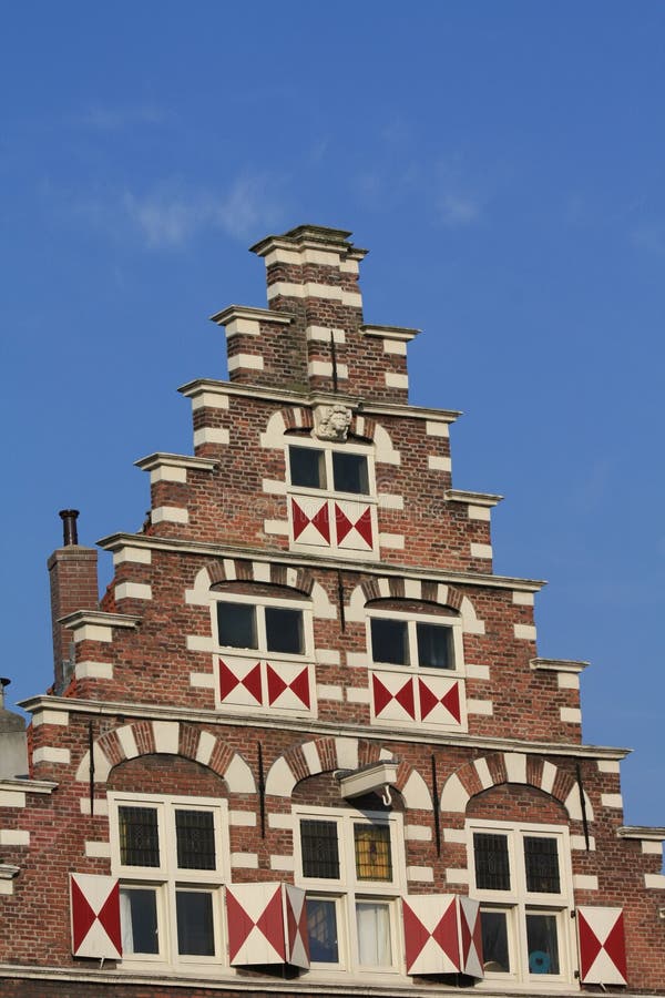 Traditional Dutch Crow Stepped Gable Stock Image - Image of windows ...