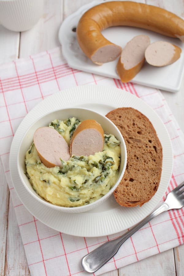 Traditional Dutch Dish Stamppot with Rookworst Stock Photo - Image of ...