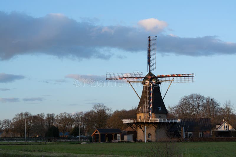 Traditional Old Dutch Grain Wind Mill, Dutch Countryside Landscape ...