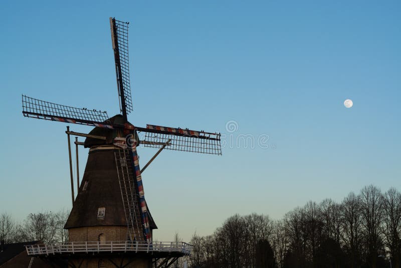 Traditional Dutch Grain Wind Mill in Oerle, North Brabant Stock Image ...